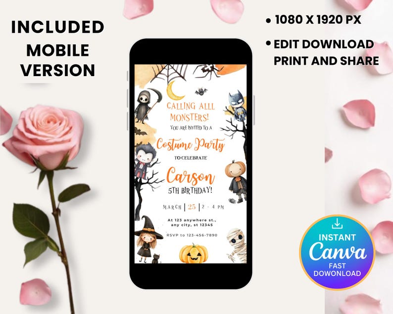 Monster Halloween Birthday Invitation, Mummy Ghost Theme (digital ...