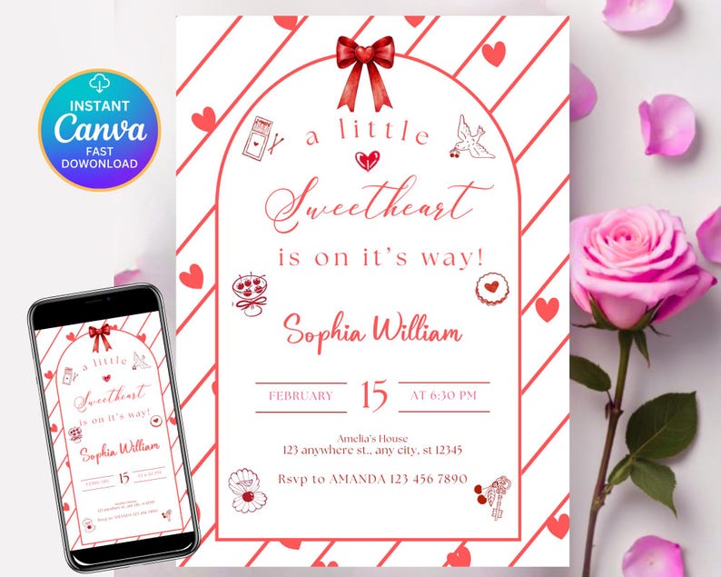 Editable A Little Sweetheart is on the Way Baby Shower Invitation ...