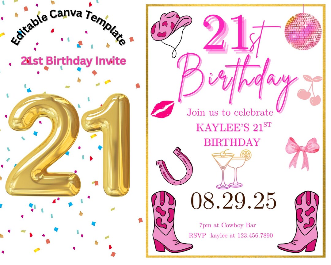 21st Birthday Invitation Template • Western Cowgirl Party Invite ...