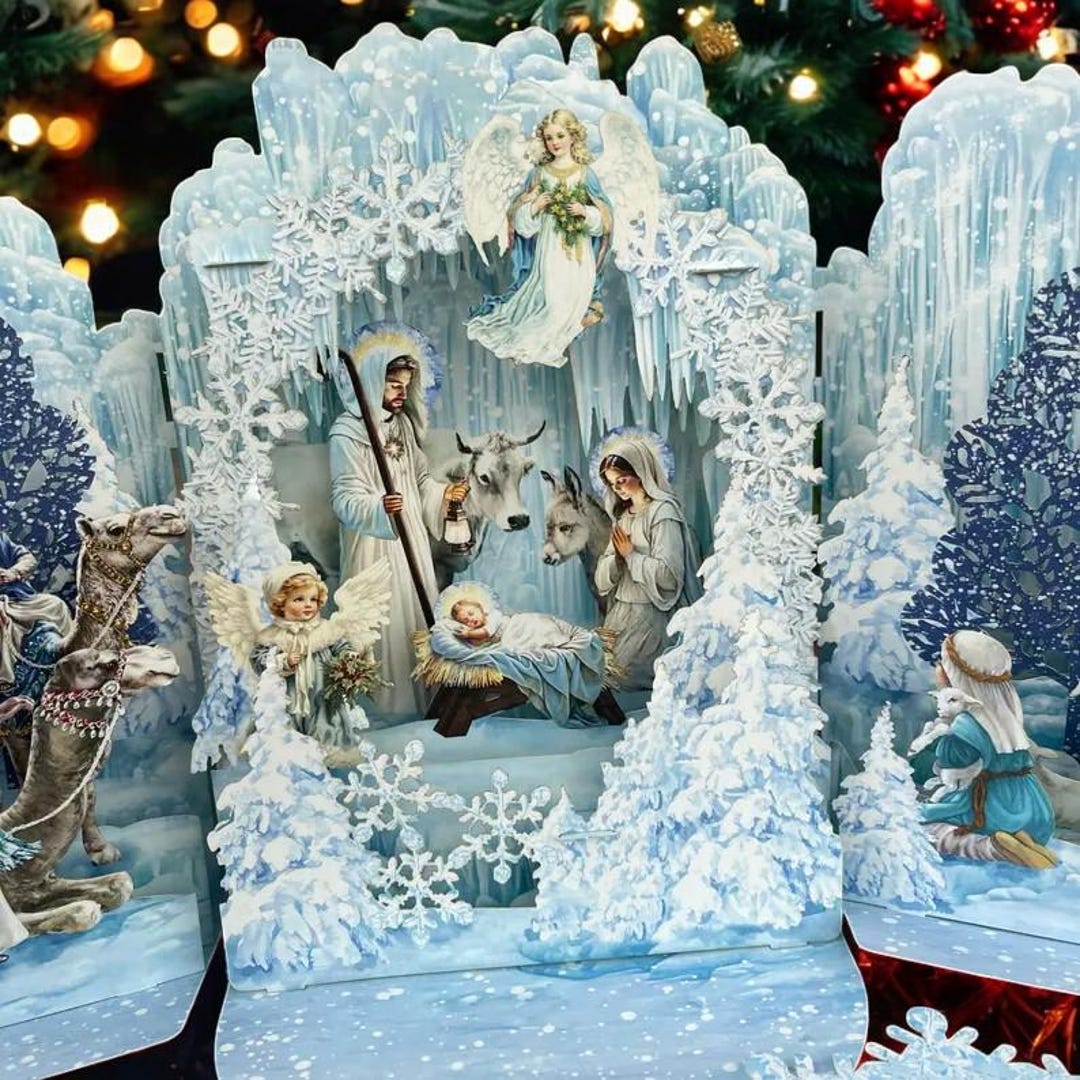 Handcrafted Nativity Pop-up Christmas Card, 3D Winter Wonderland ...