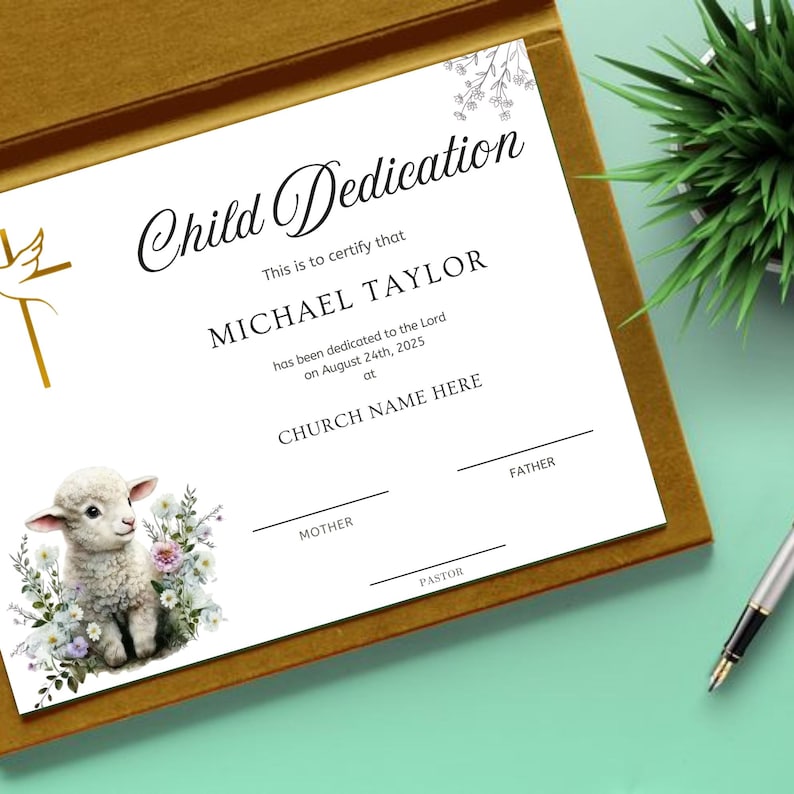 Editable Baby Dedication Certificate Template: Printable Keepsake ...