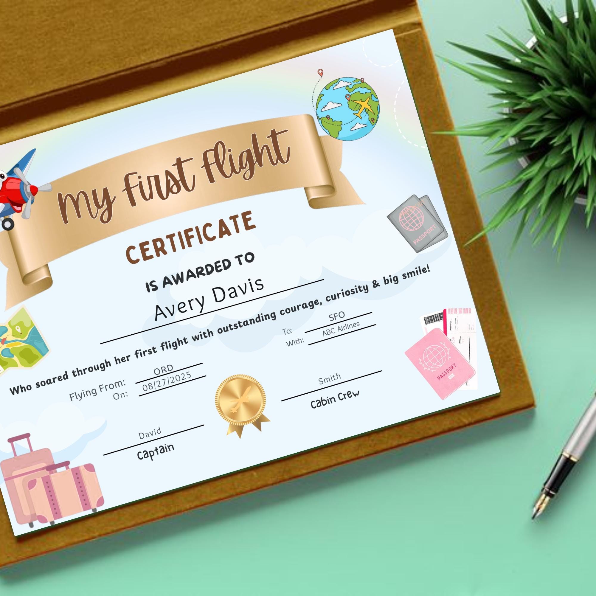 Editable First Flight Certificate Keepsake (canva Template) - Etsy UK