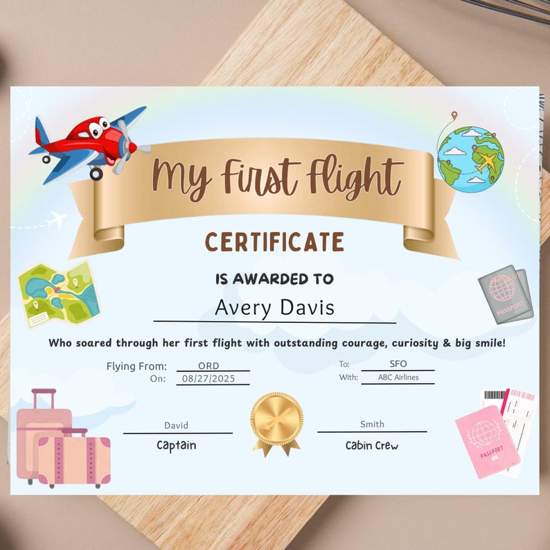 Editable First Flight Certificate Keepsake (canva Template) - Etsy