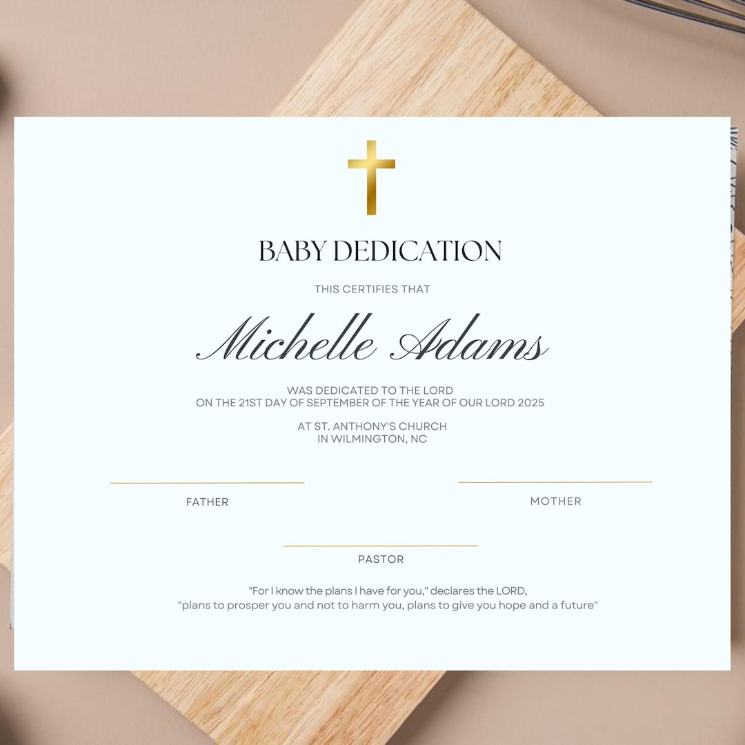Editable Baby Dedication Certificate Template: Church Christening Card ...