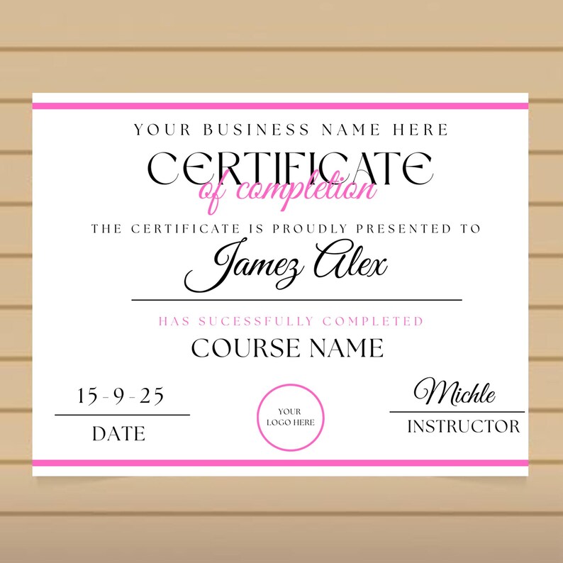 Editable Pink Certificate of Completion Template: Beauty Course Flyer ...