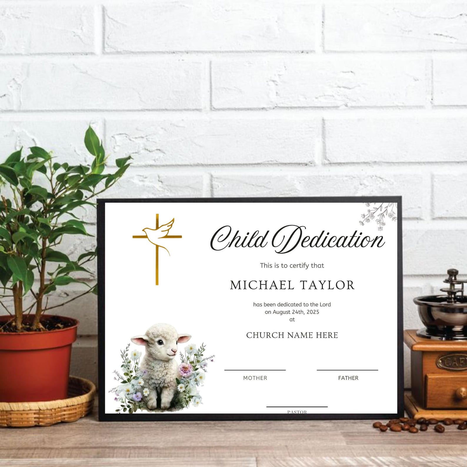 Editable Baby Dedication Certificate Template: Printable Keepsake ...
