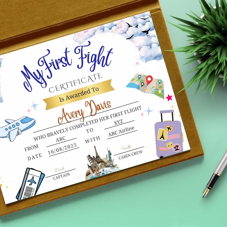 Editable First Flight Certificate: Vintage Airplane Keepsake (digital ...