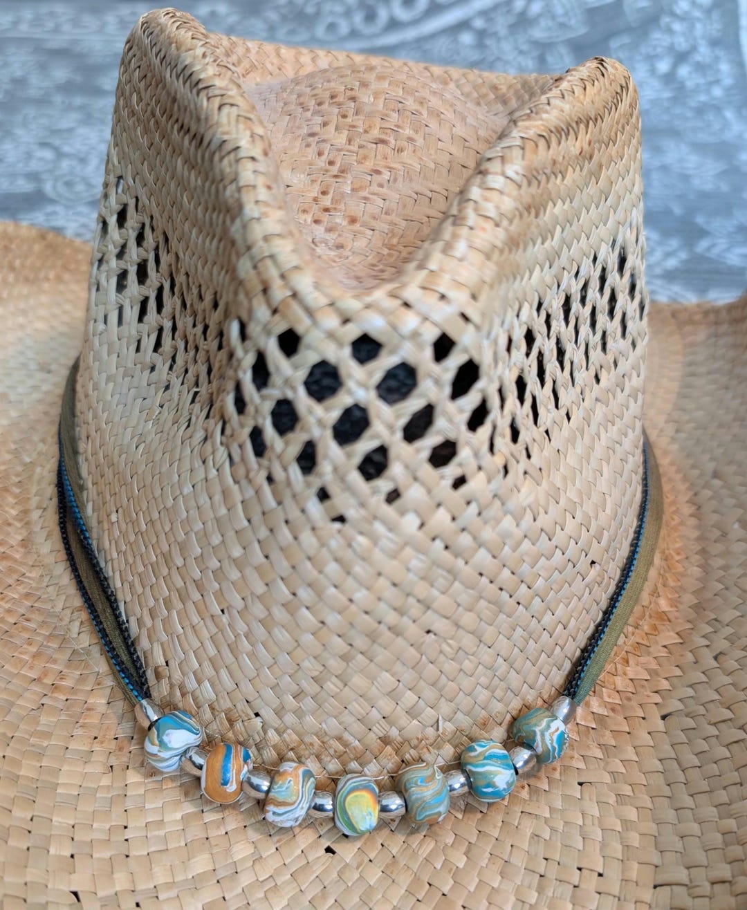 Handmade Silk Hat Band: Adjustable Polymer Clay Beads - Etsy