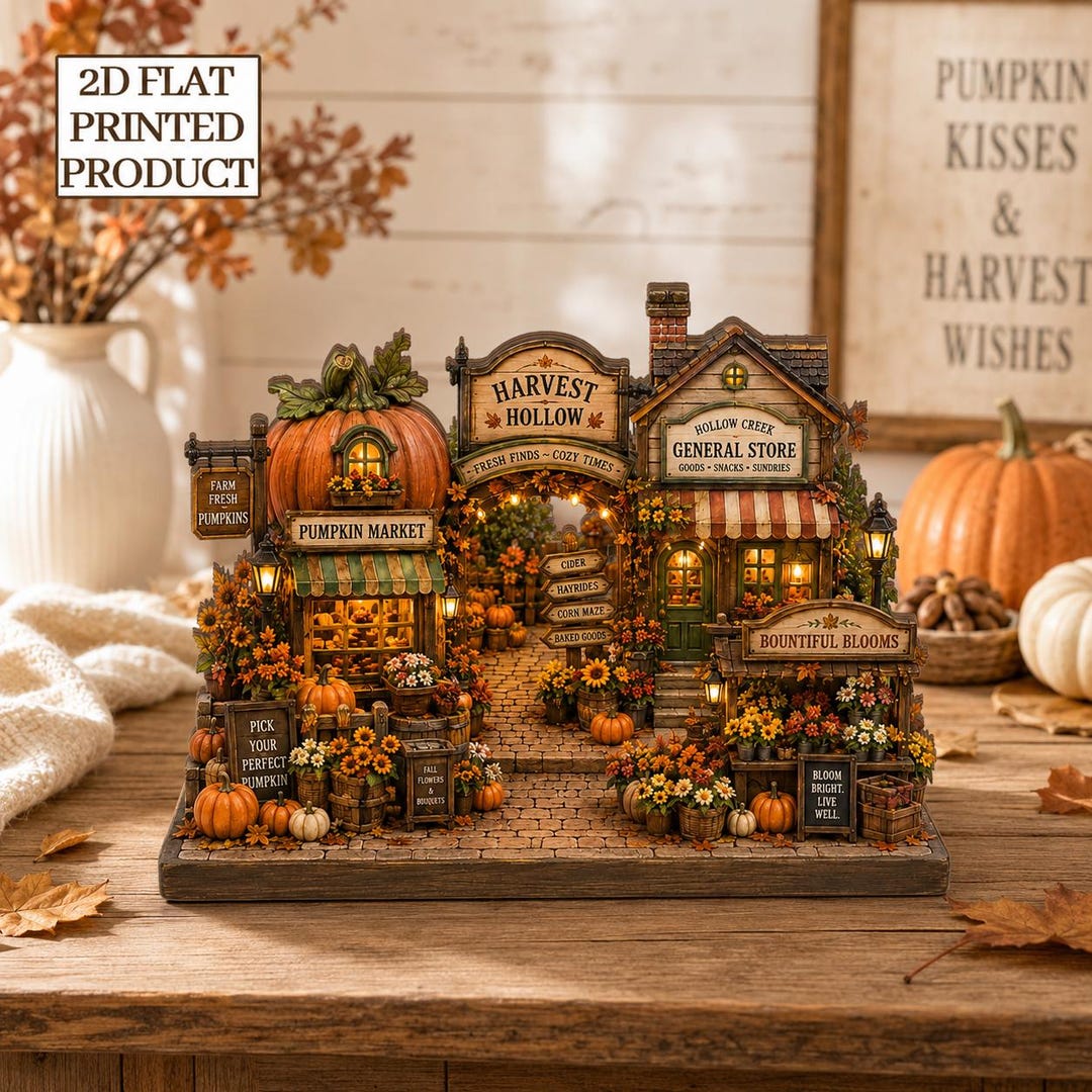 Harvest Hollow Wooden Block Decor, Pumpkin Market Fall Village, Autumn ...