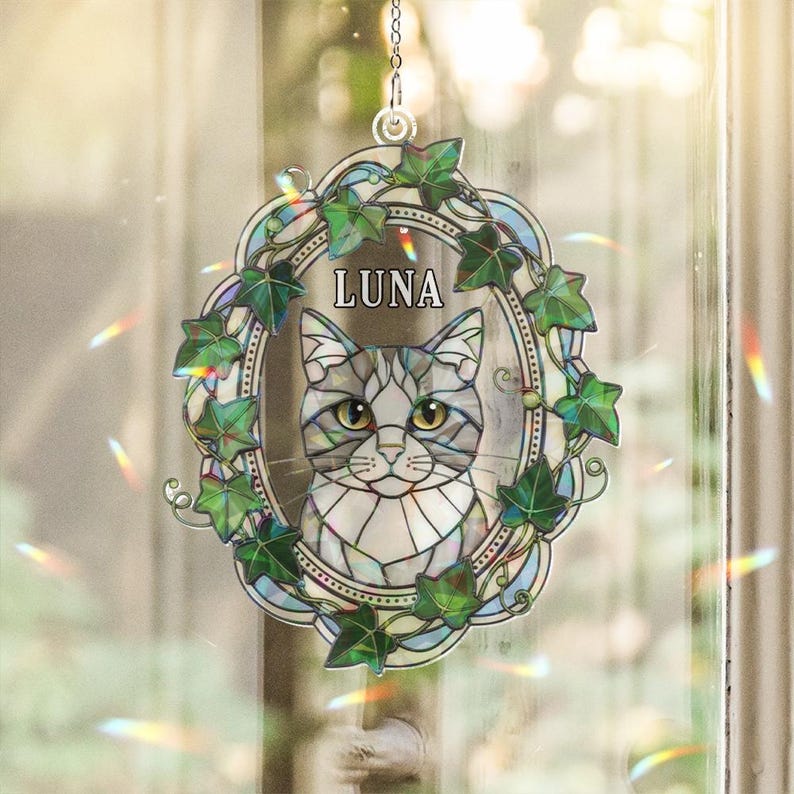 Custom Cat Acrylic Suncatcher: Personalized Ivy Frame Acrylic Window ...