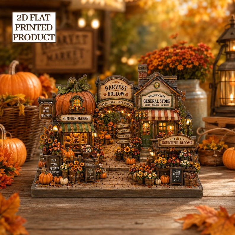 Harvest Hollow Wooden Block Decor, Pumpkin Market Fall Village, Autumn ...