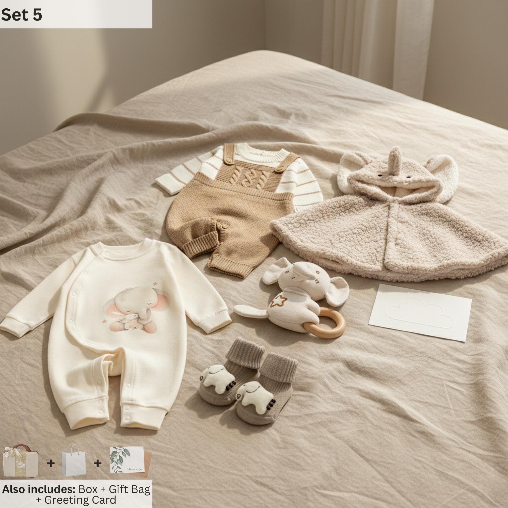 Elephant Baby Gift Set in Keepsake Suitcase, Organic Newborn Coming ...