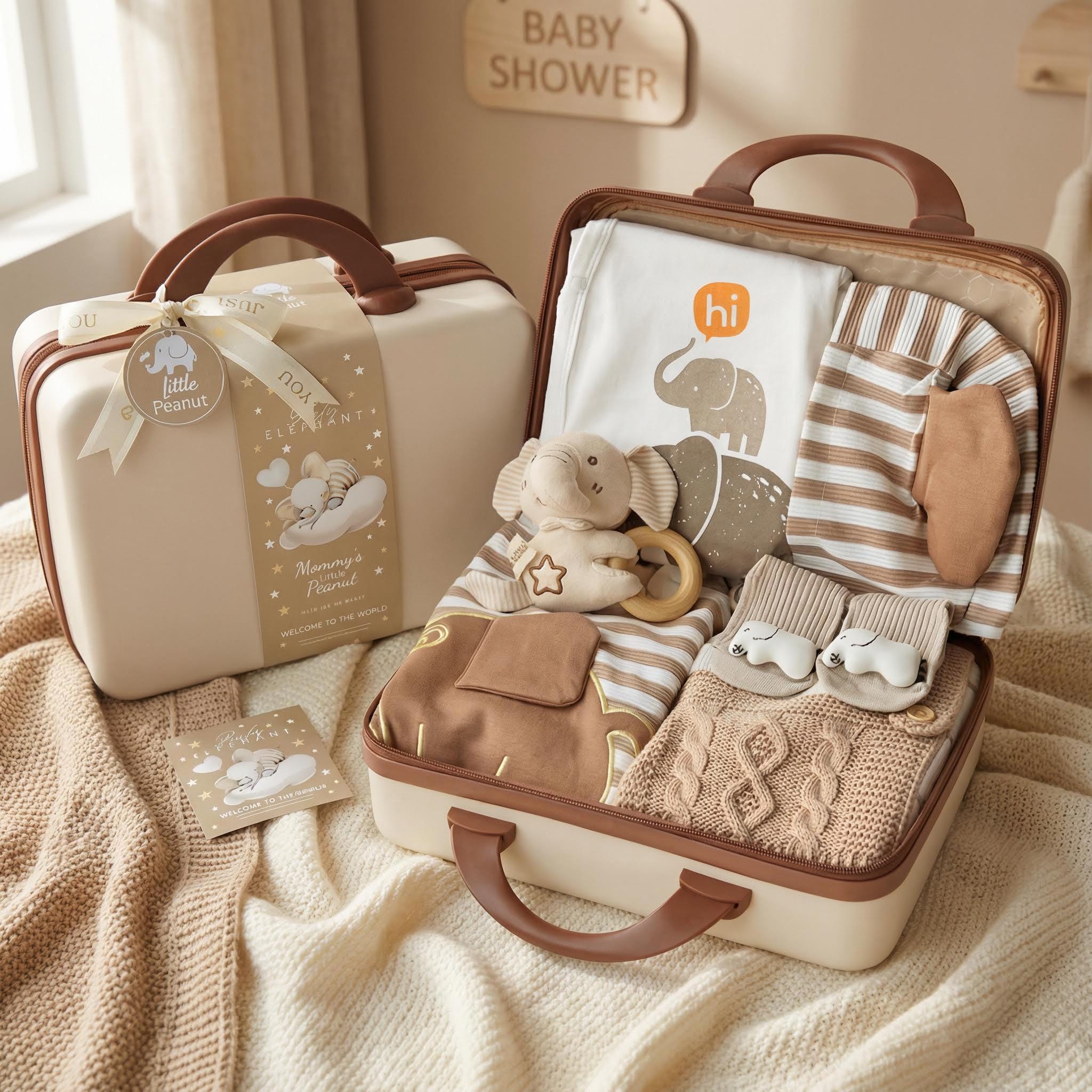 Elephant Baby Gift Set in Keepsake Suitcase, Organic Newborn Coming ...