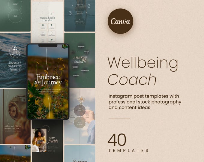Holistic Wellness Coach Instagram Post Bundle (customizable Canva ...