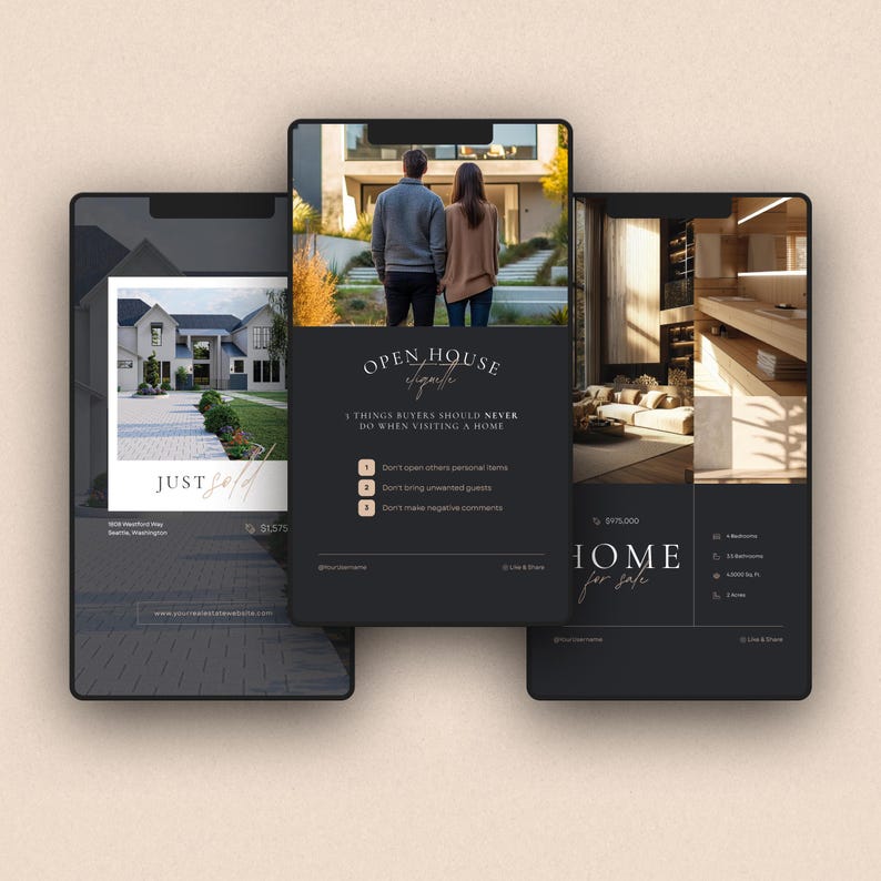 Luxury Real Estate Agent Instagram Post Bundle (customizable Canva ...