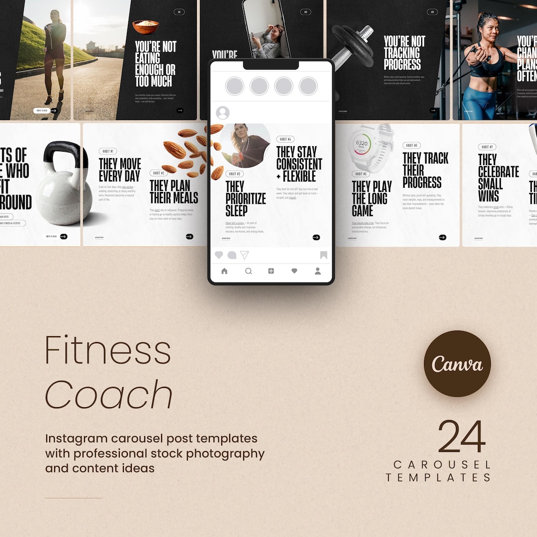 Fitness Coach Instagram Carousel Bundle (customizable Canva Templates ...