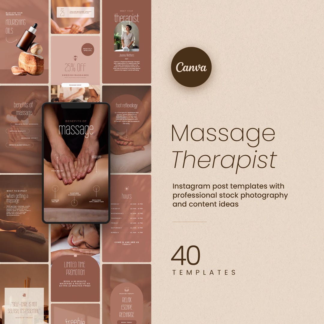 Massage Therapist Instagram Post Bundle (customizable Canva Templates ...