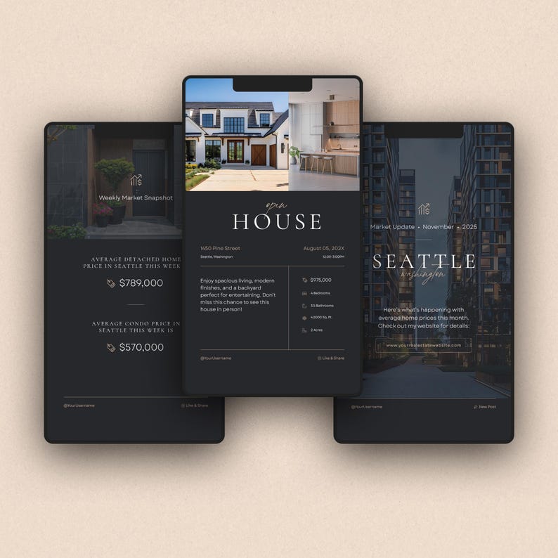 Luxury Real Estate Agent Instagram Post Bundle (customizable Canva ...