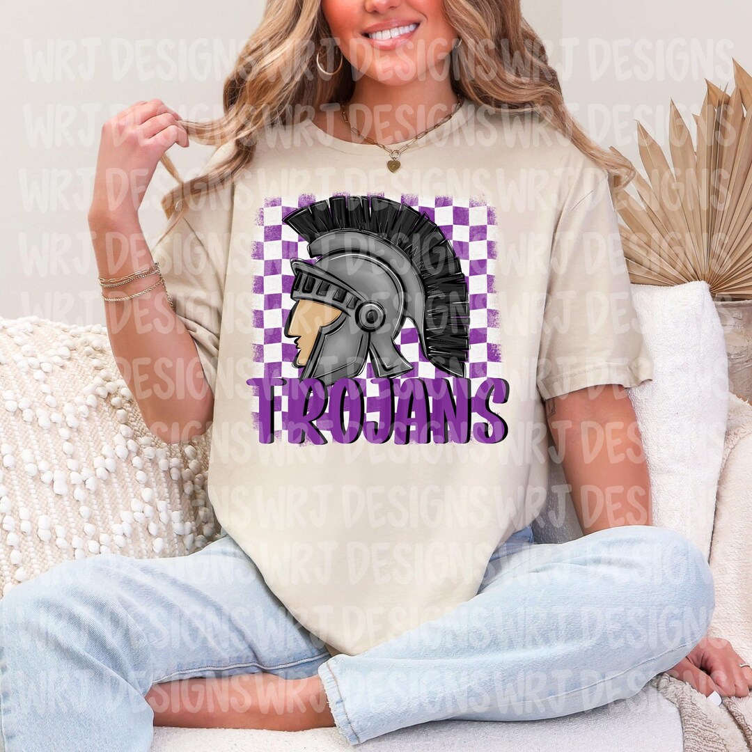 Trojans (purple) Mascot PNG | Retro Checkered Team Spirit Design ...