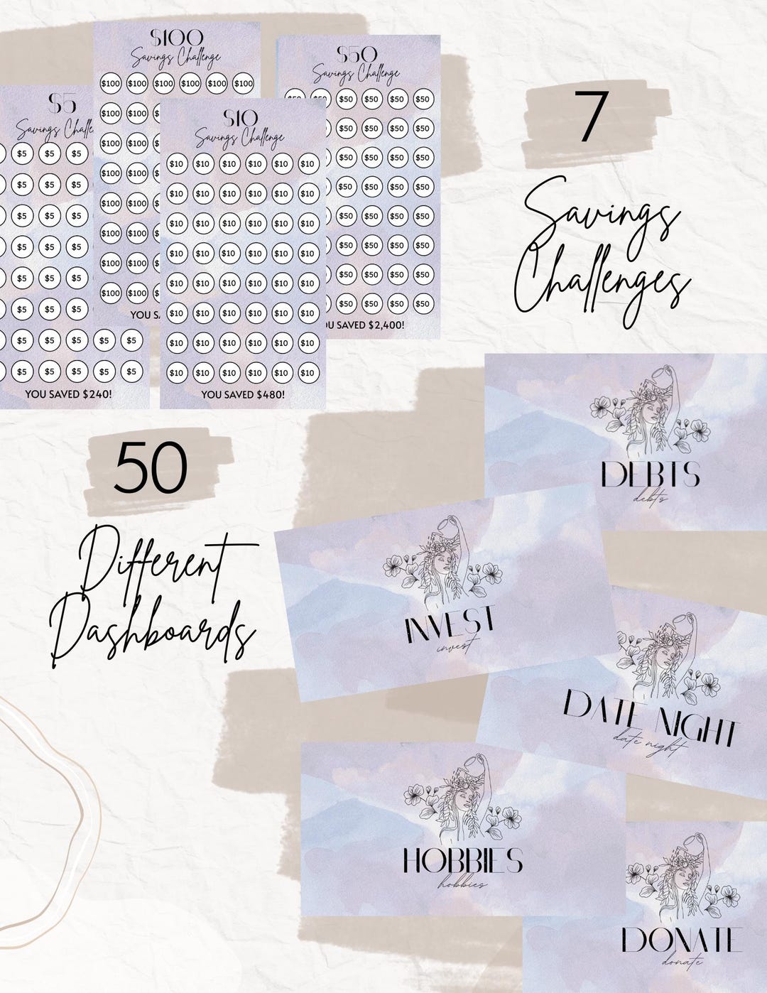 Periwinkle Watercolor #2 Font Minimalistic Cash Stuffing Dashboards ...