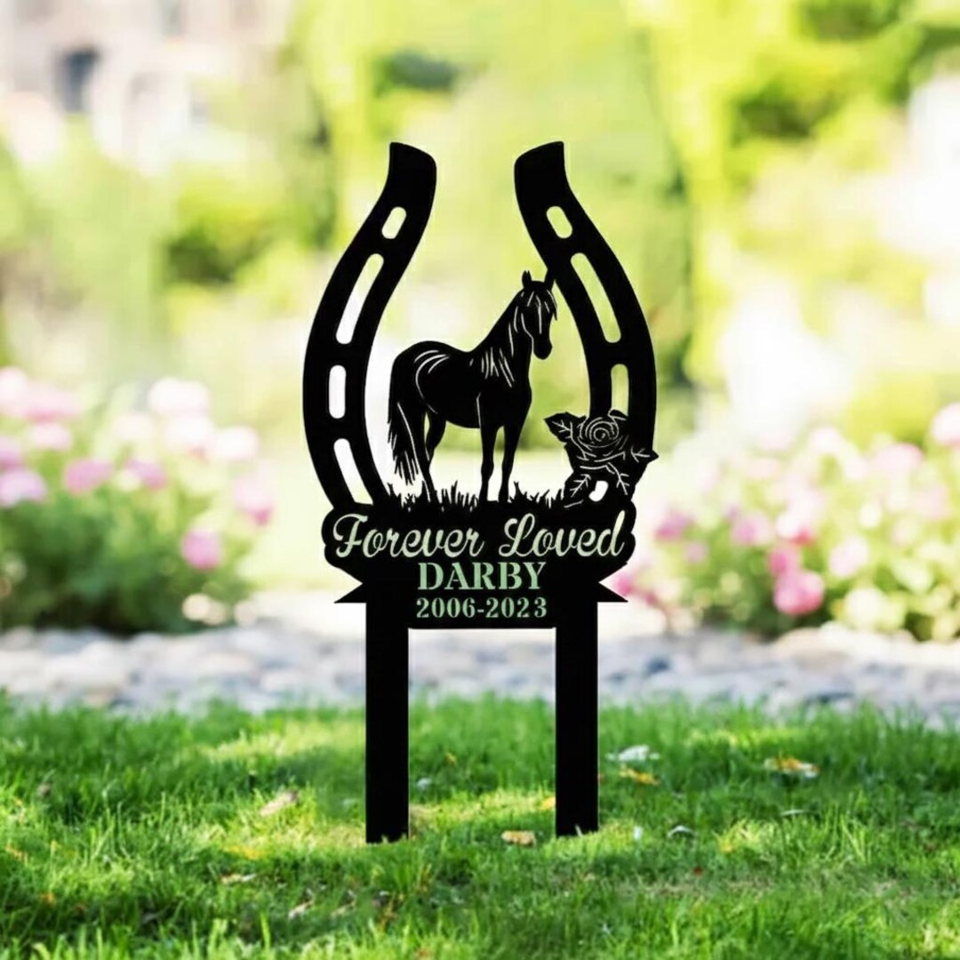 Custom Horse Memorial Sign, Metal Pet Memorial Stake, Horseshoe Pet ...