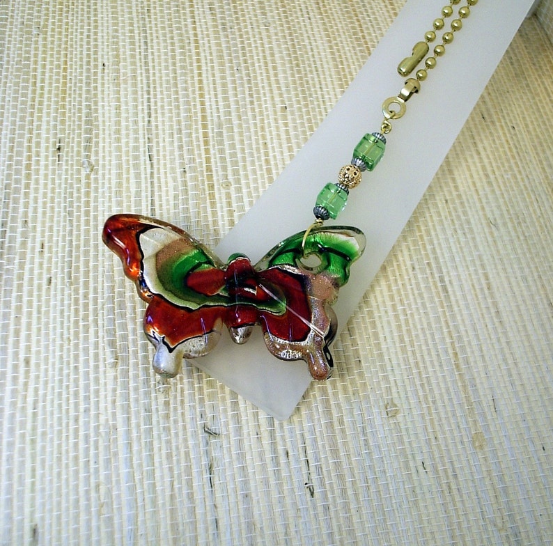 Lampwork Glass Butterfly Fan Pull Red Silver Gold & Green - Etsy