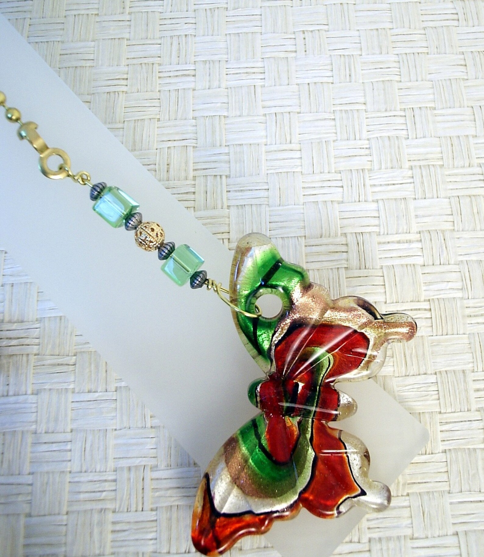 Lampwork Glass Butterfly Fan Pull Red Silver Gold & Green - Etsy