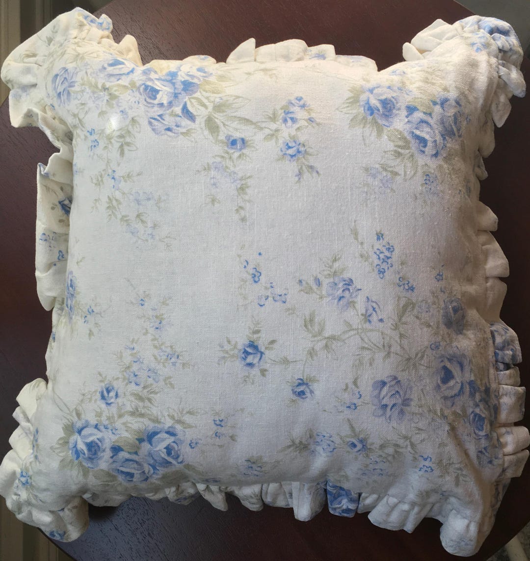 Simply Shabby Chic British Blue Rose Pillow Ruffled Toss - Etsy