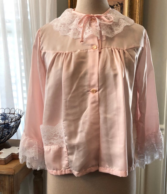 Bed Jacket Lace Pink Vintage Size Small - Gem
