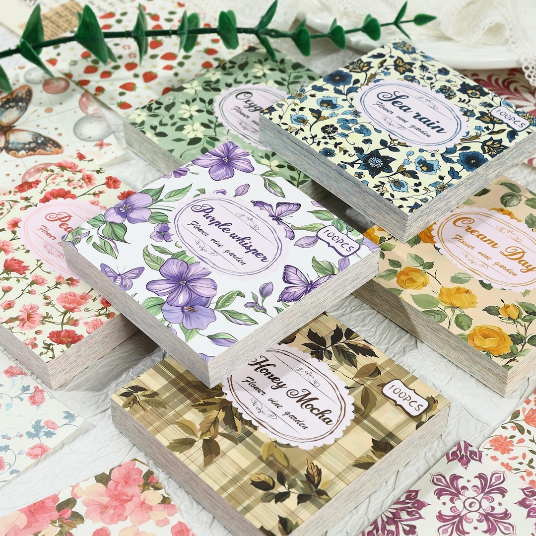 Set di 100 pezzi di carta per scrapbooking floreale vintage - 6 stili ...