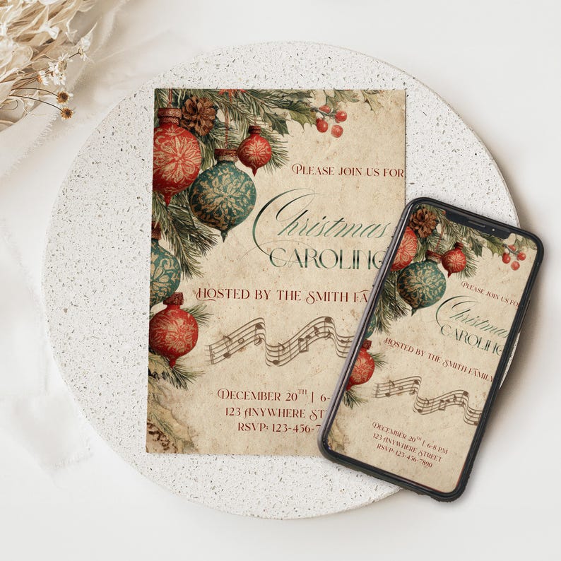 Christmas Carol Party Invite | Vintage Christmas Invitation | Holiday ...