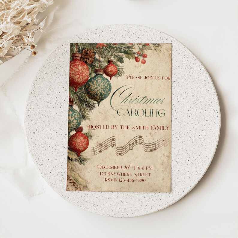 Christmas Carol Party Invite | Vintage Christmas Invitation | Holiday ...