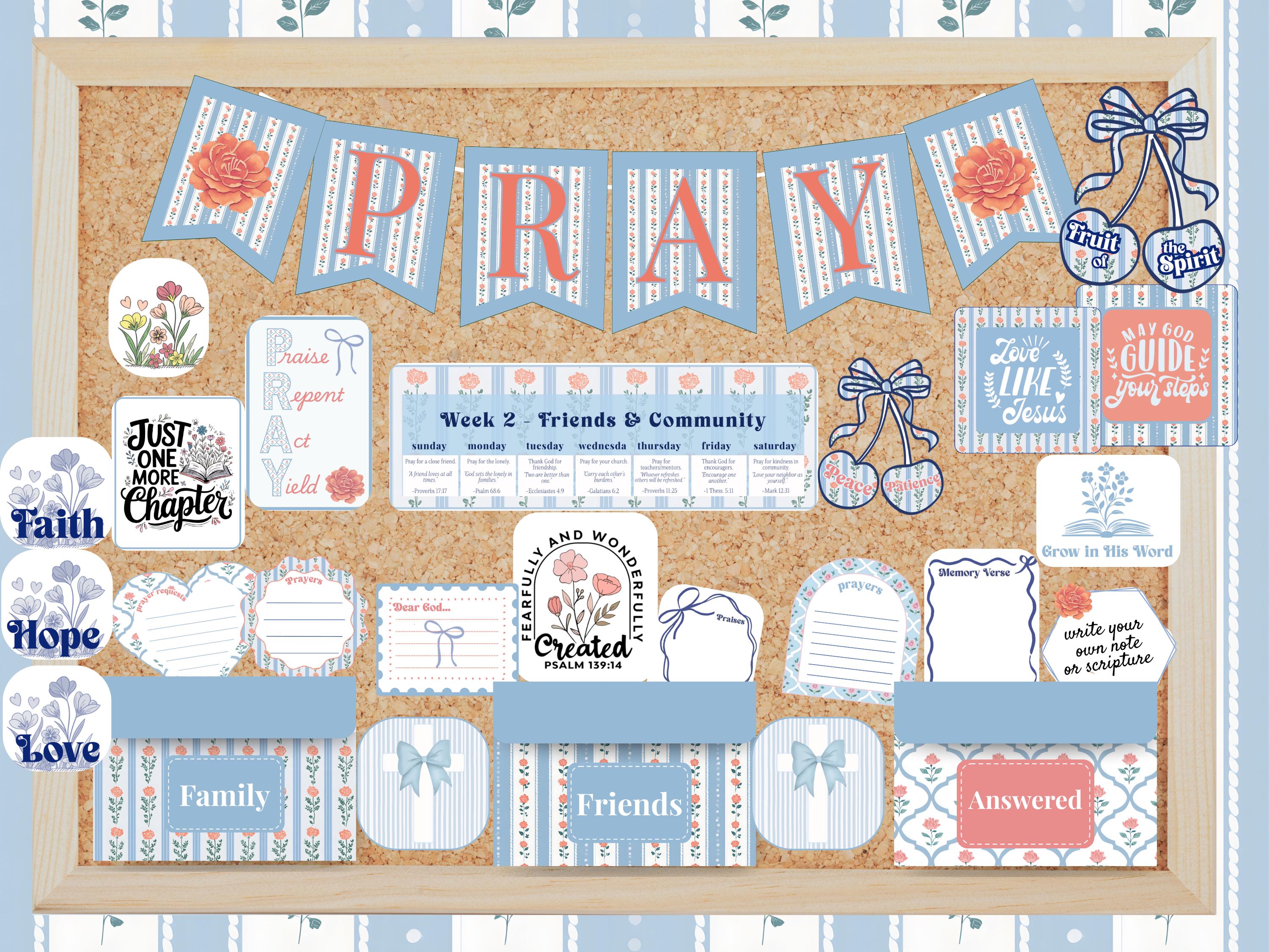 Prayer Board Kit Printable - Preppy Floral Grandmillenial | Prayer ...