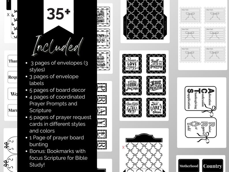 Prayer Board Kit Printable Black & White Bow | Coquette Prayer Boards ...