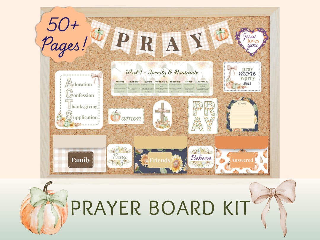 Prayer Board Kit Printable - Fall Design Brush Stroke Bow, Pumpkin ...