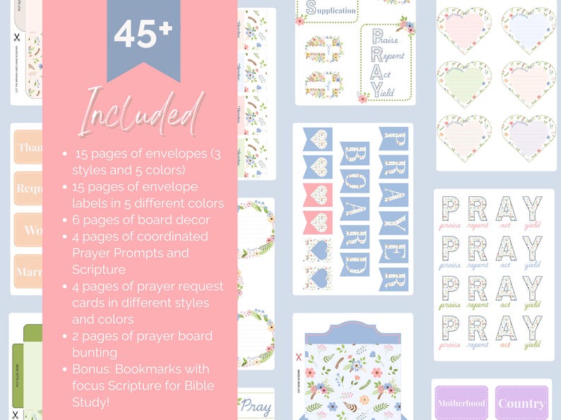 Prayer Board Kit Printable - Floral Pattern Whimsical Digital | Prayer ...