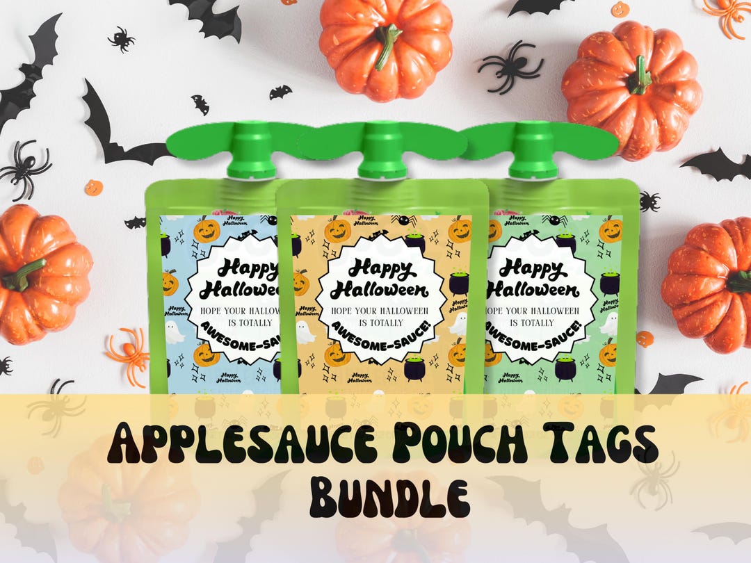 Halloween Apple Sauce Tags Bundle | Apple Sauce Halloween Tag ...
