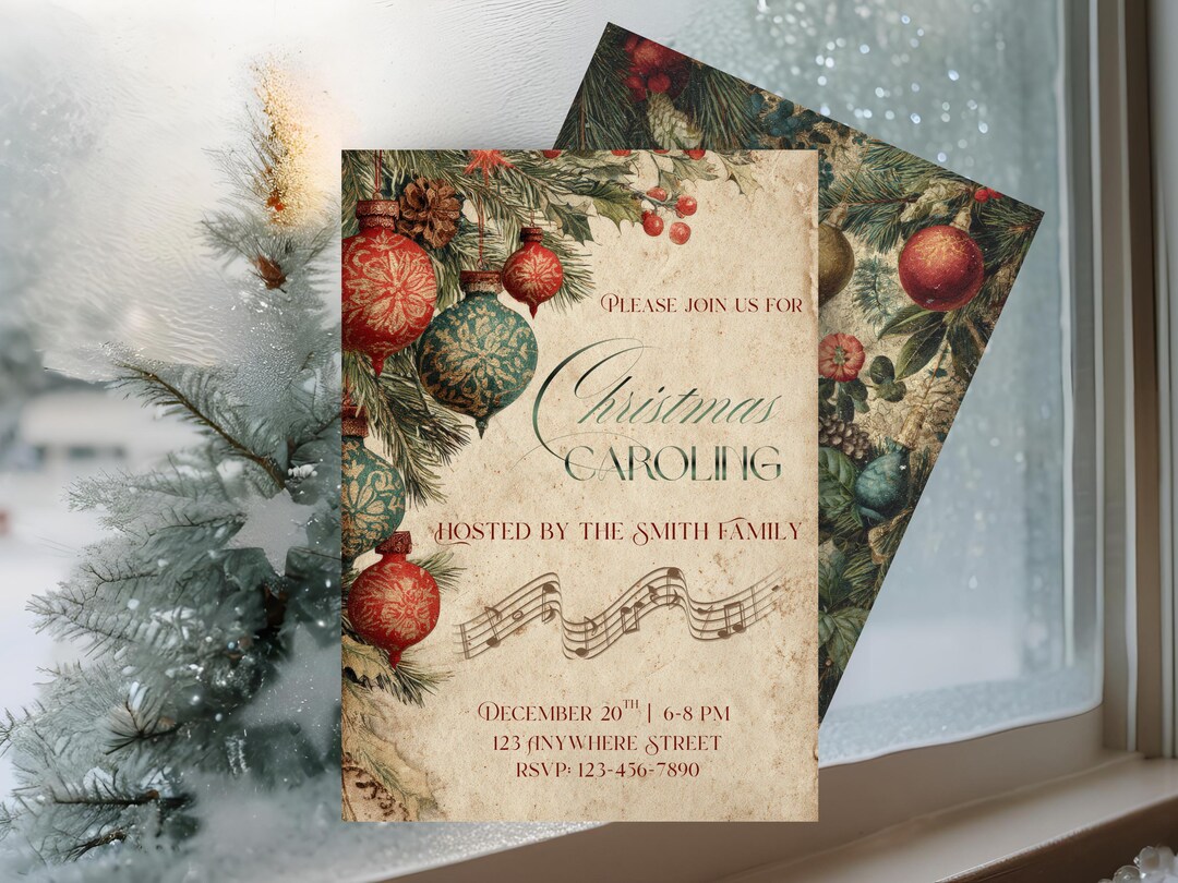 Christmas Carol Party Invite | Vintage Christmas Invitation | Holiday ...