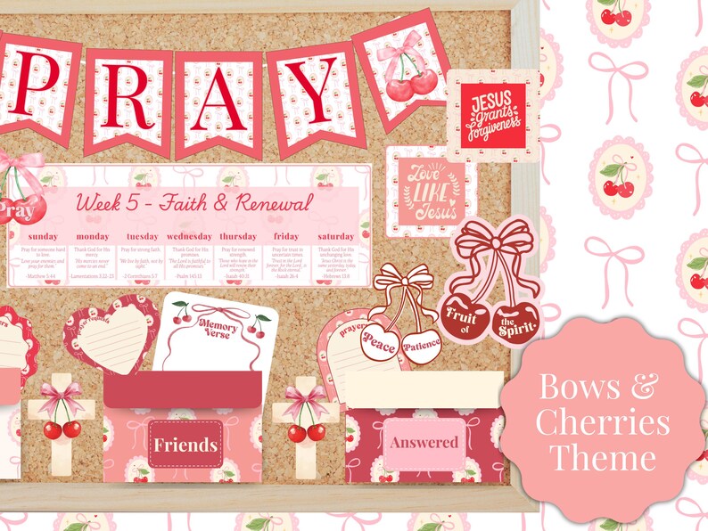 Prayer Board Kit Printable - Coquette Bows and Cherries | Prayer ...