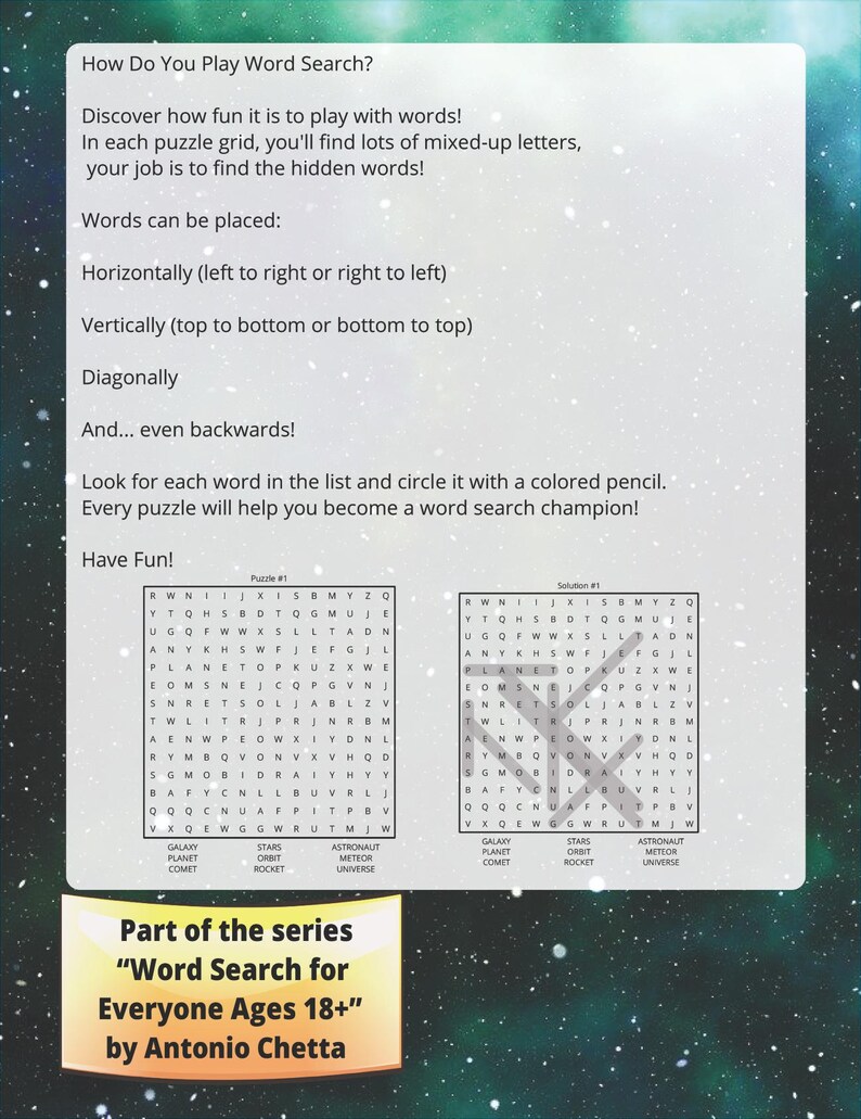Space and Universe: Word Search Puzzles for Everyone 18+ - Printable ...
