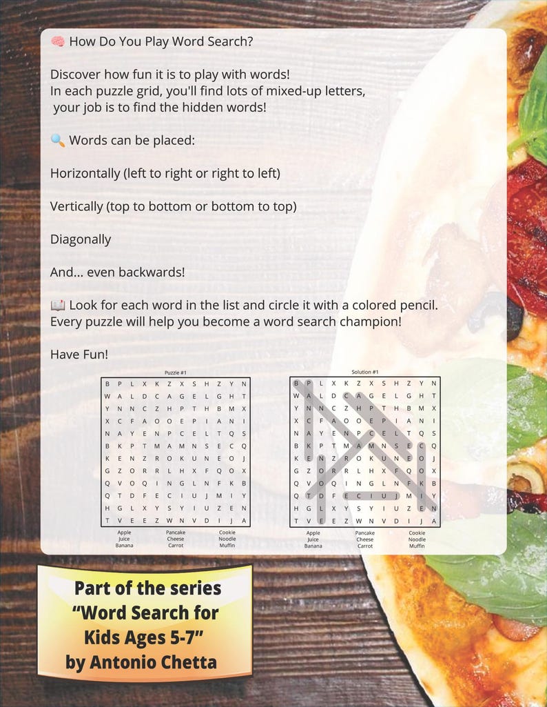Food & Drinks: Word Search Puzzle for Kids Ages 5-7 - Printable ...