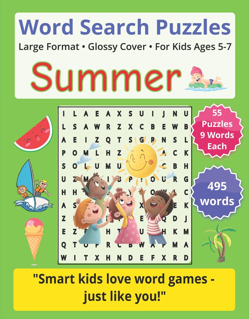 Summer: Word Search Puzzle for Kids Ages 5-7 - Printable Activity PDF ...