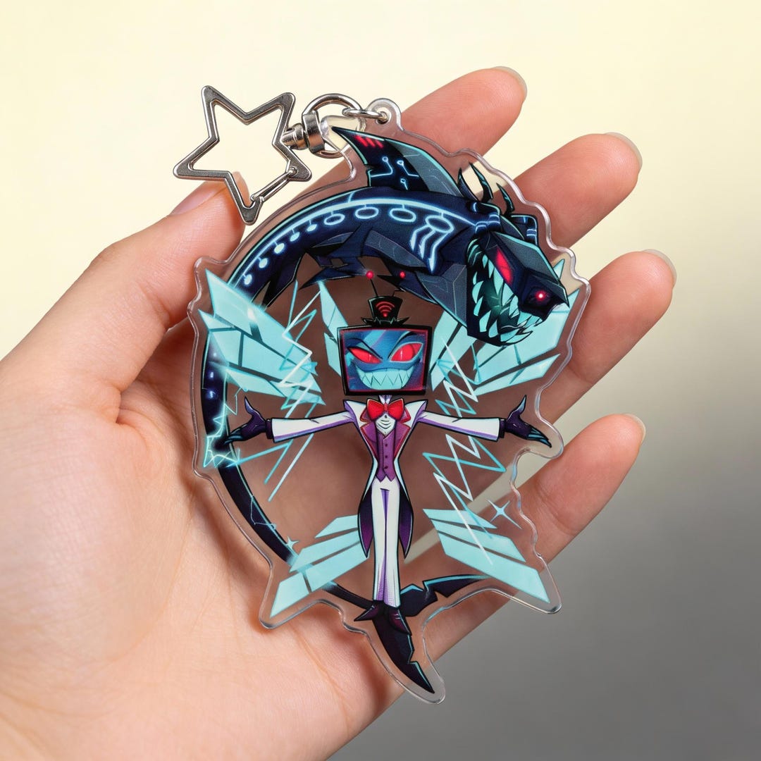 Hazbin Hotel Resist Vox Keychain Charm, TV Demon Fanart, Radio Demon ...