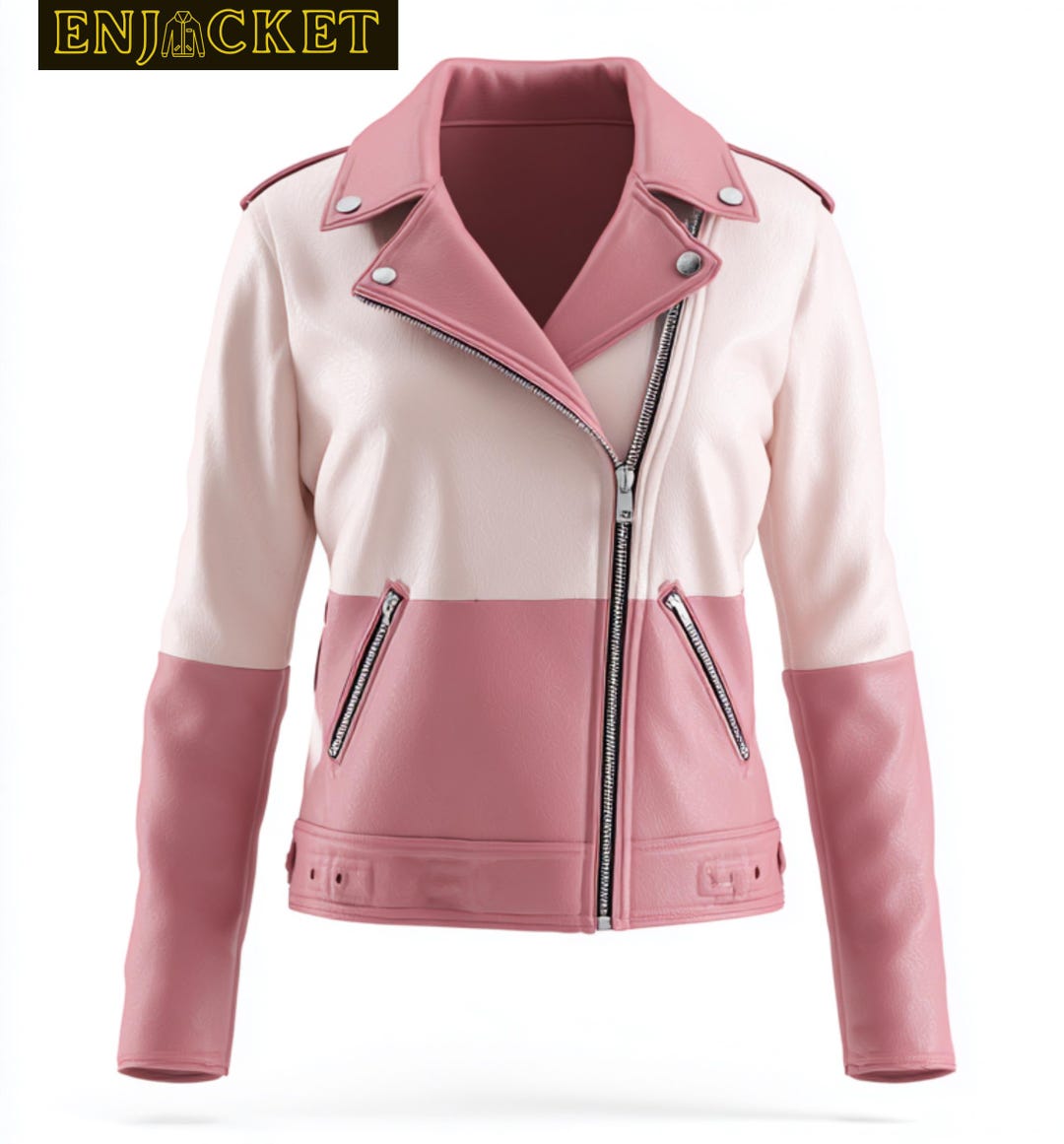 Women’s Pink Motorcycle Jacket, Genuine Sheepskin Leather, Classic ...