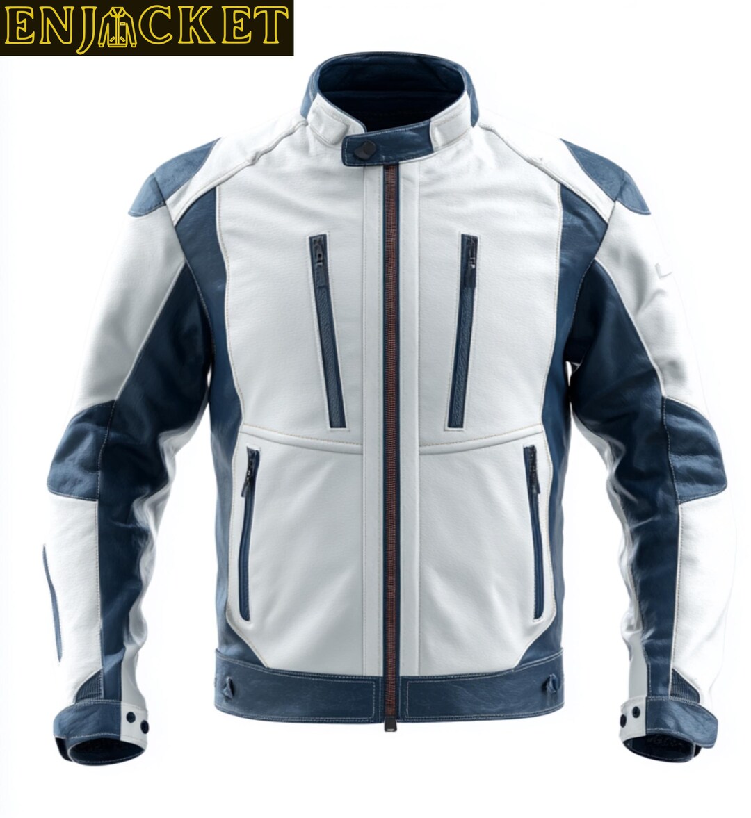 Motorcycle Jacket Mens Genuine Leather Biker Coat for Husband White ...
