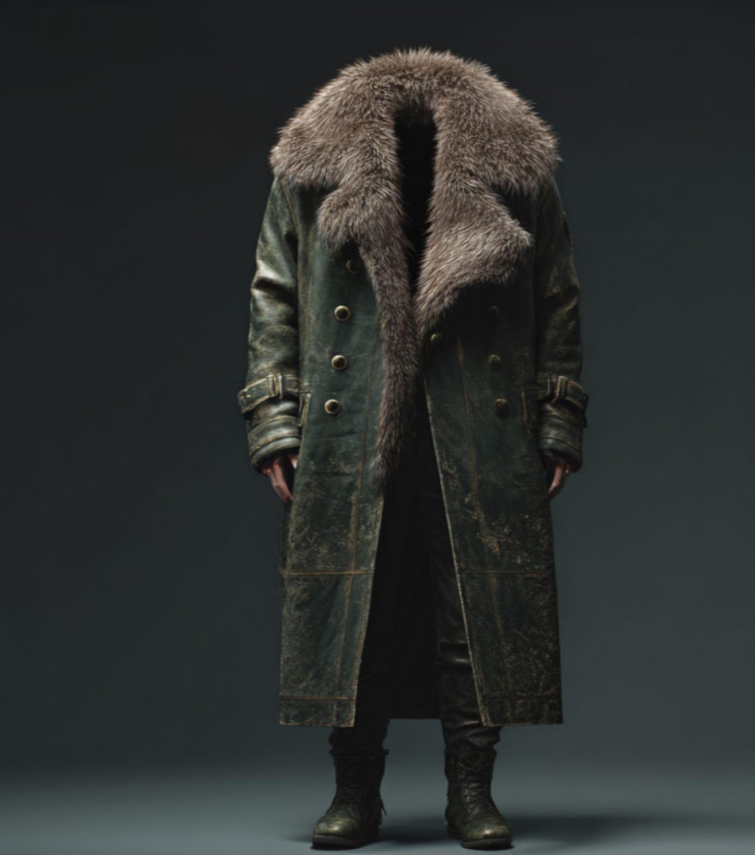 Men’s Long Overcoat Genuine Cowhide Leather Fur Greatcoat Vintage Dark ...