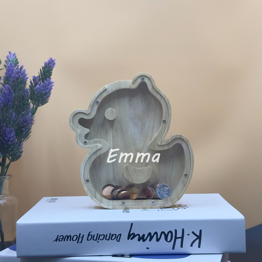 Personalized Duck Piggy Bank, Wood Piggy Bank, Teach Savings Montessori ...
