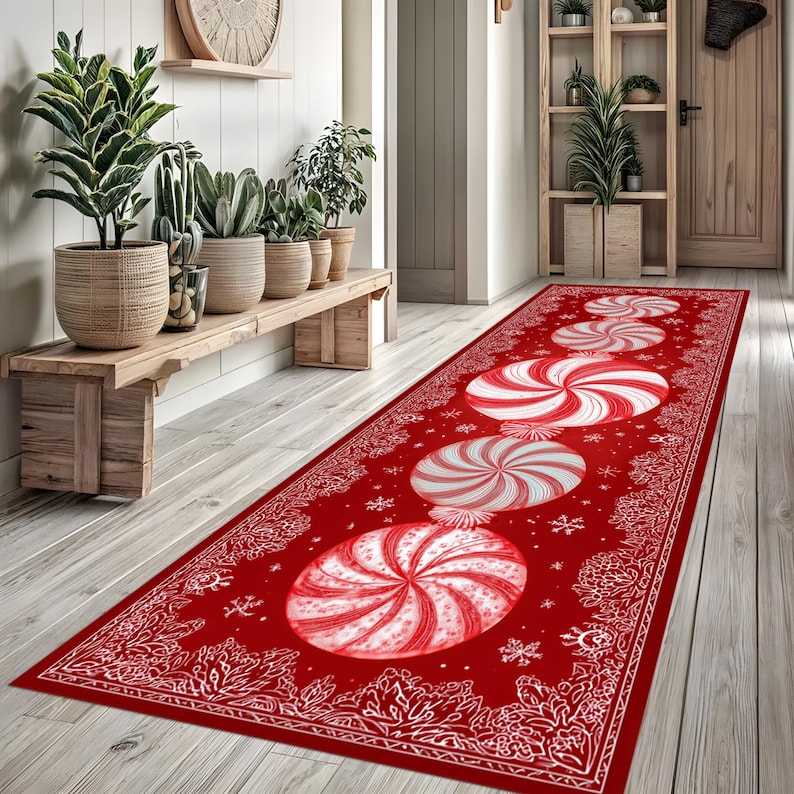 Peppermint Runner Rug,candy Swirl Runner,red Winter Runner,swirl Mint ...