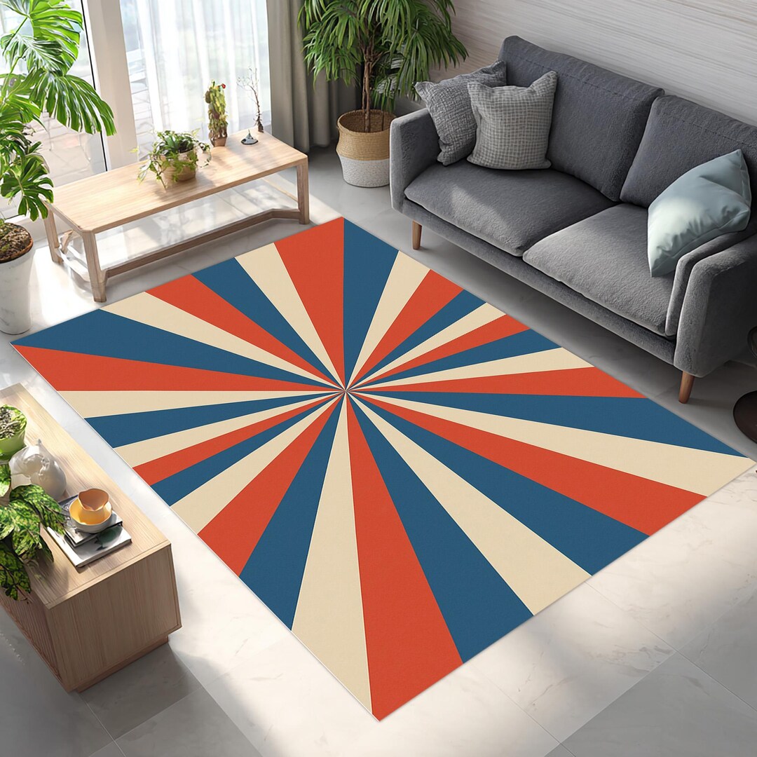 Retro Sunburst Rug – Vintage Radiant Stripe Pattern Carpet, Mid-century ...