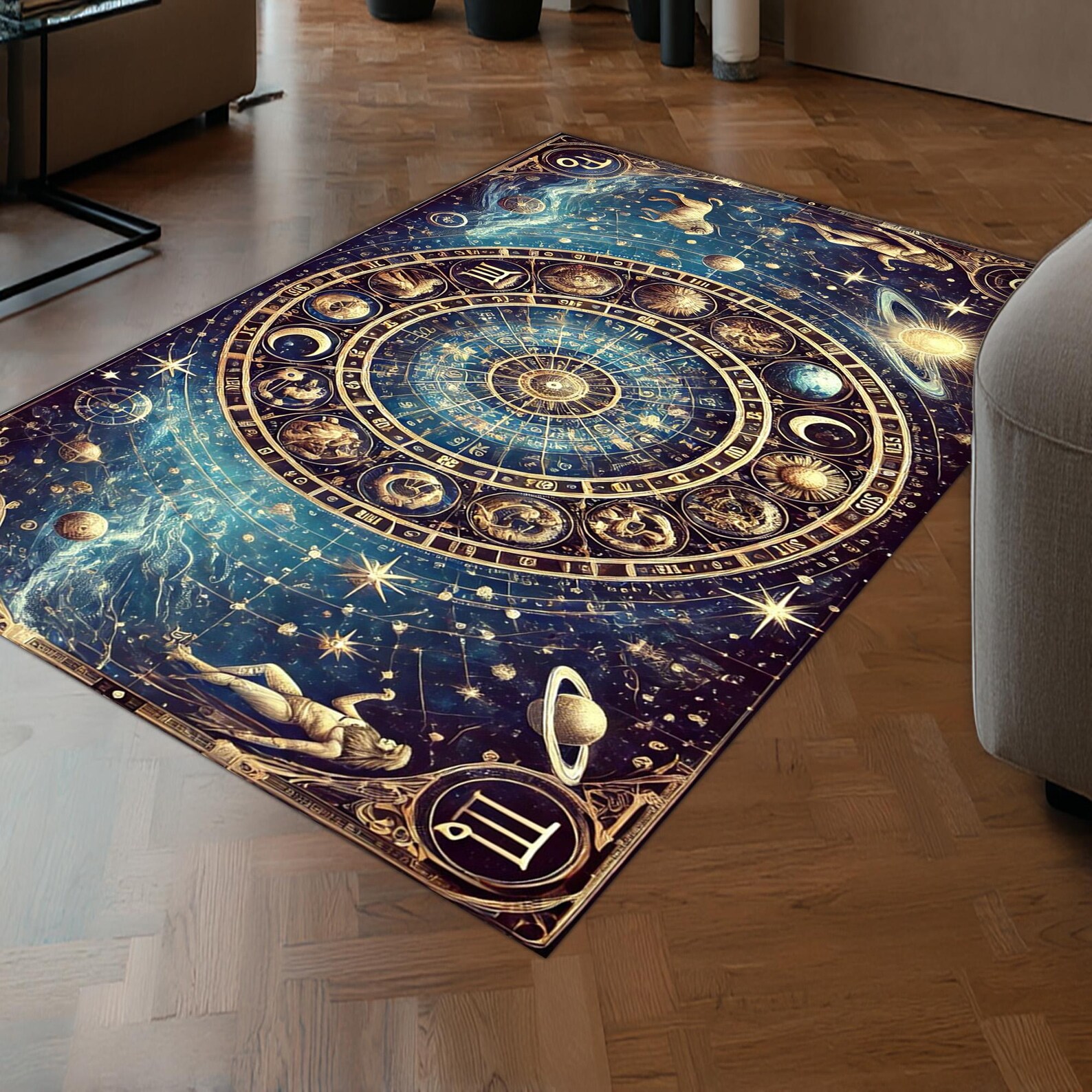 Zodiac Astrology Rug, Celestial Star Map Carpet, Mystic Galaxy Living ...